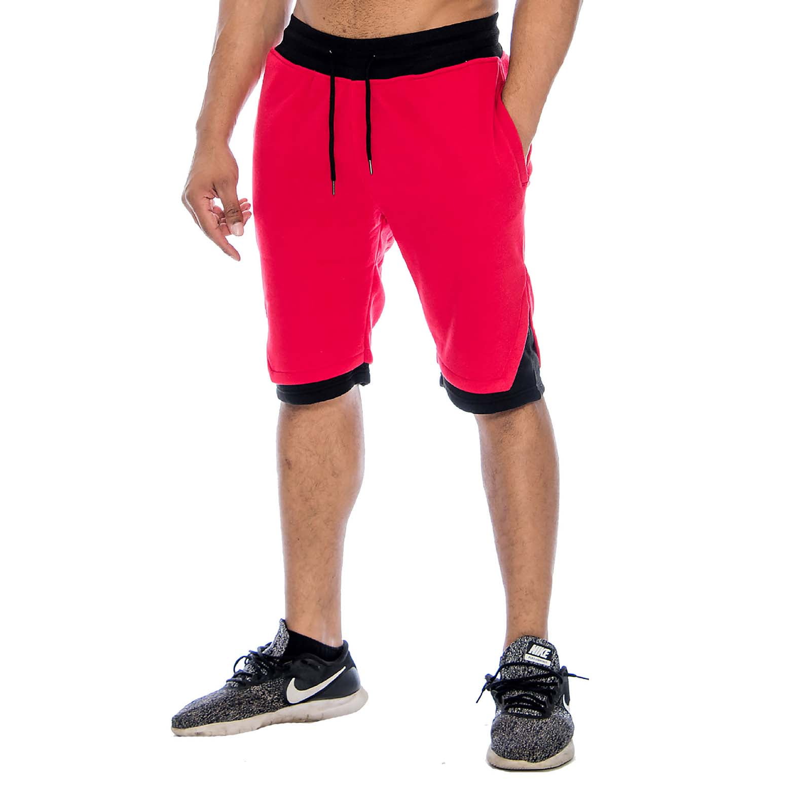 9 Crowns Men's Casual Gym Basketball Sweat Shorts (Red/Black, XX-Large ...