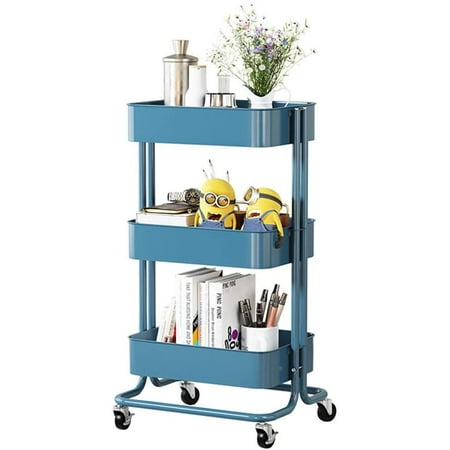 Mini 3-Layer Steel Rolling Storage cart with Adjustable Shelves ...