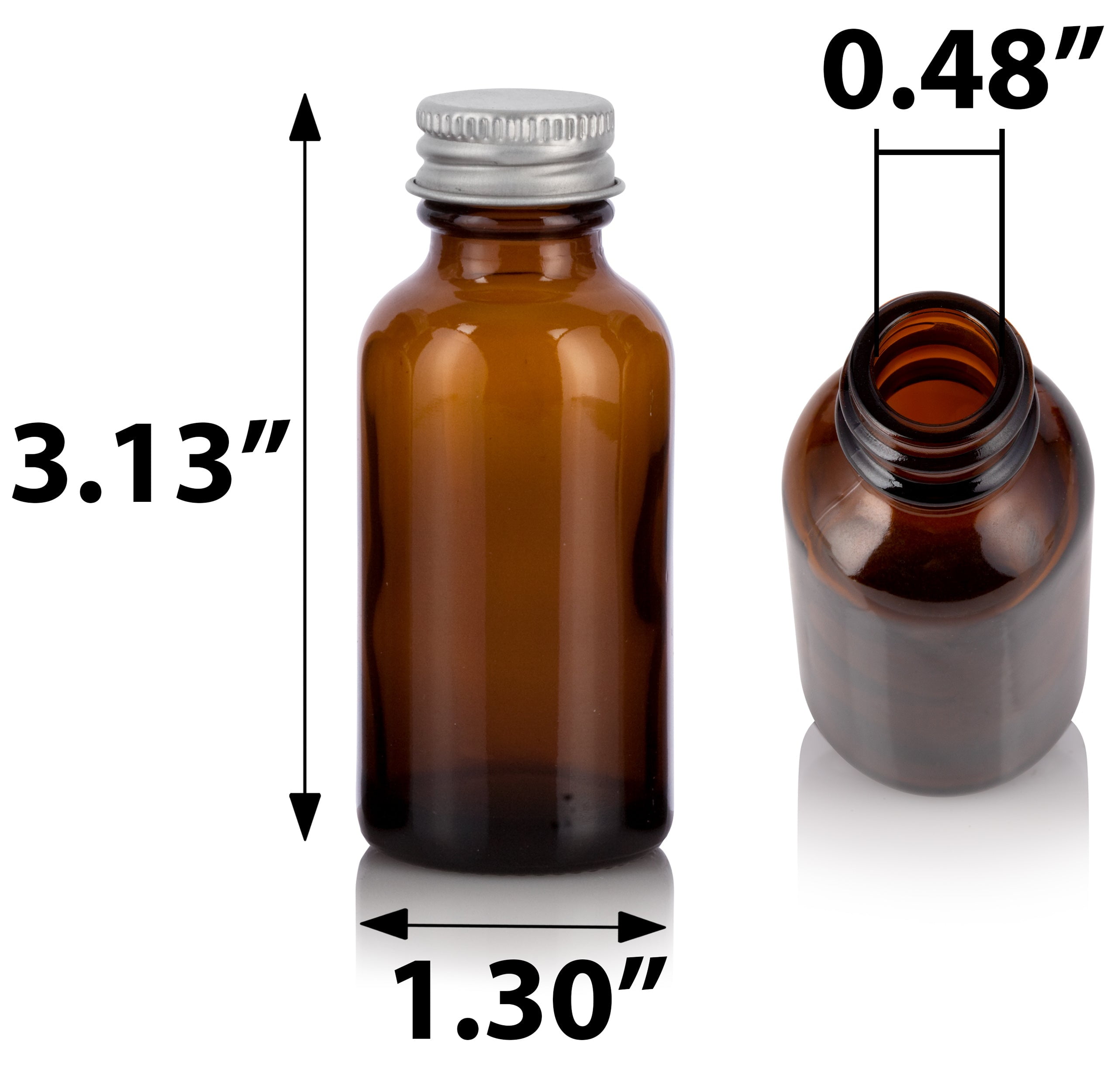 Amber Glass Boston Round Bottle with Silver Metal Screw On Cap (12 Pack ...