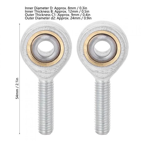 Qiilu 2Pcs SA8T/K Ball Joint Metric Male Threaded Rod End Bearing External Thread Spherical ...