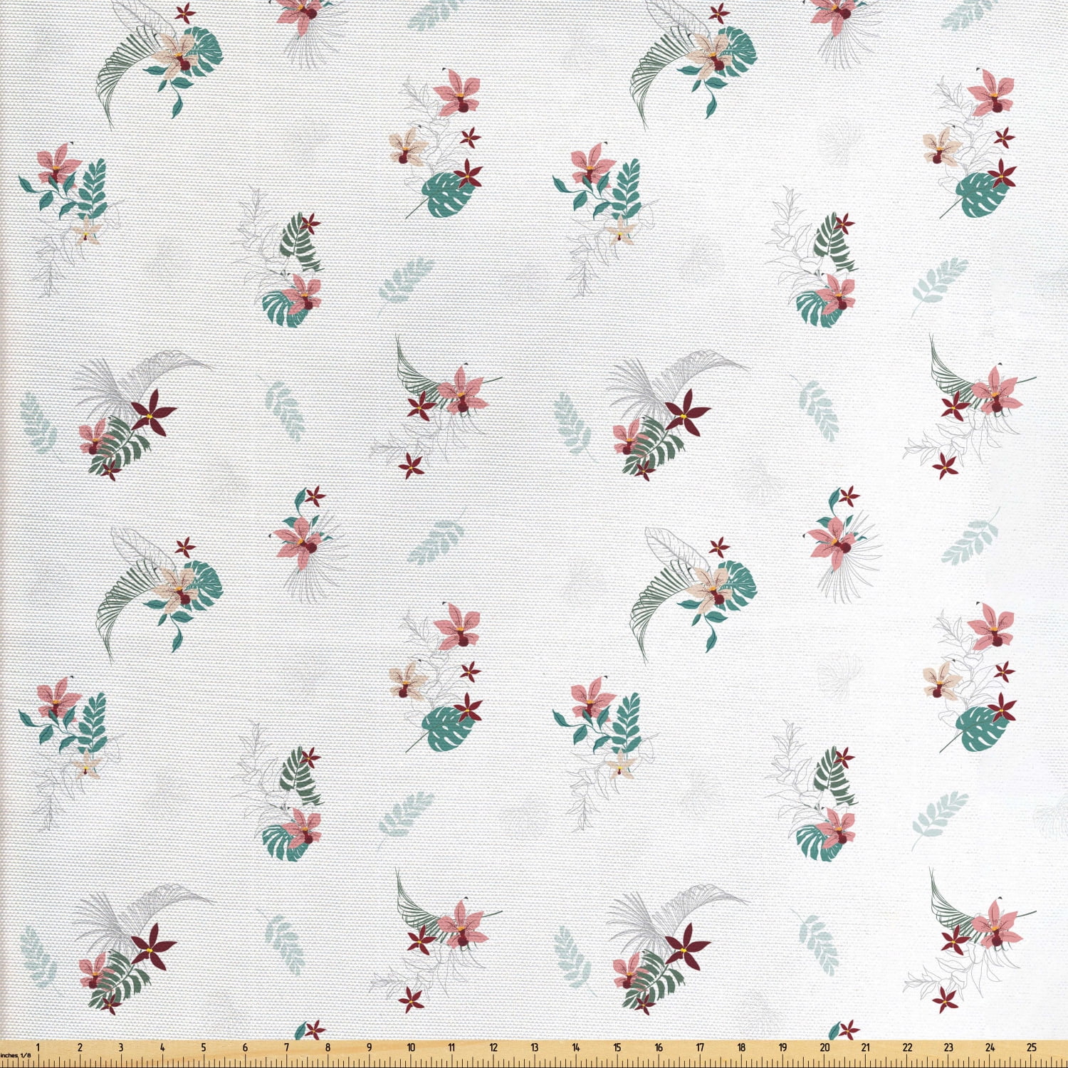 Exotic Fabric by the Yard, Rhythmic Delicate Pastel Hibiscus and ...