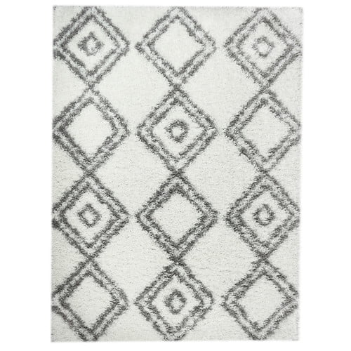 Super Area Rugs, Cozy Plush White & Grey Diamond Shag Rug, 2' x 3 ...