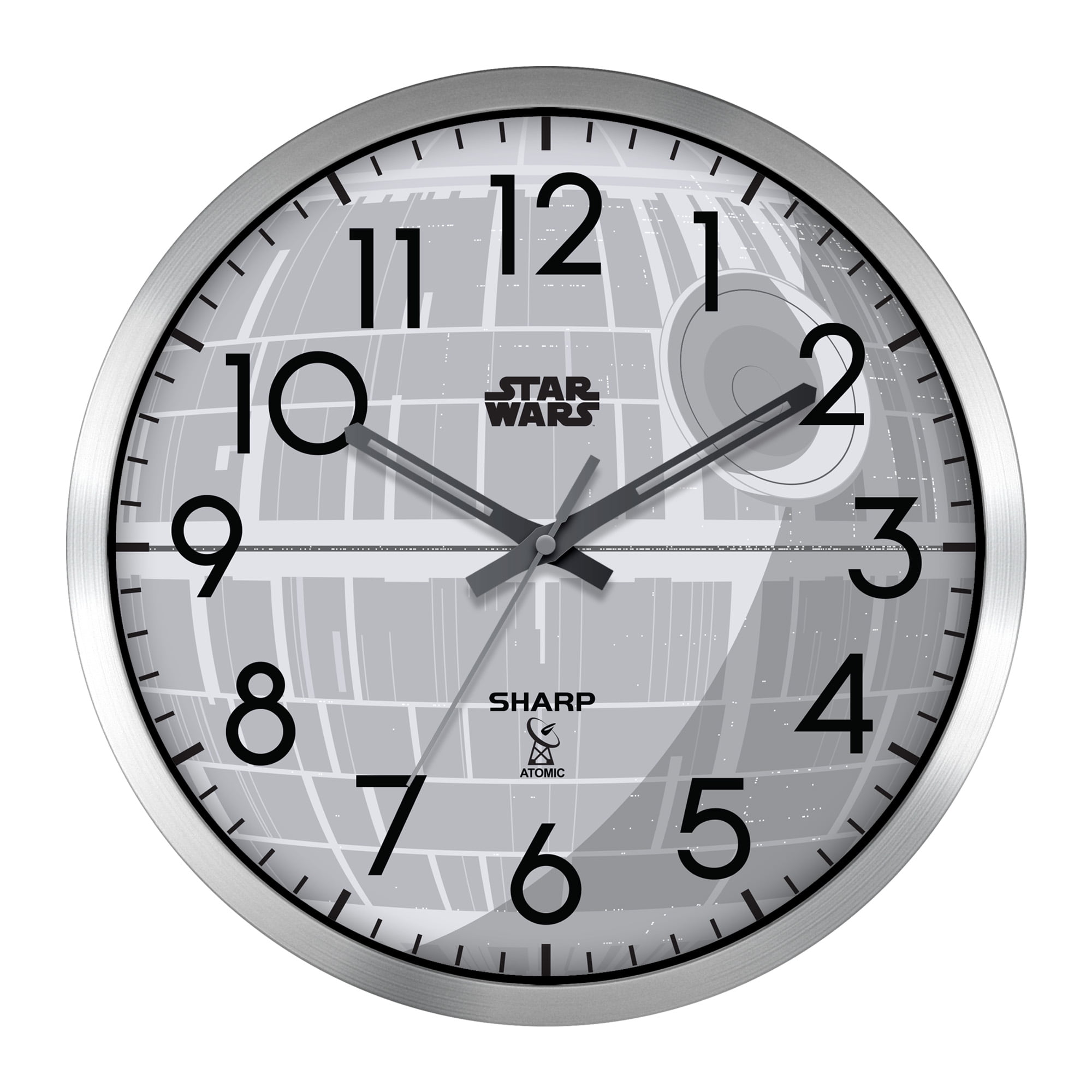 Sharp Star Wars Death Star Atomic Wall Clock- 12" Silver Brushed Finish ...