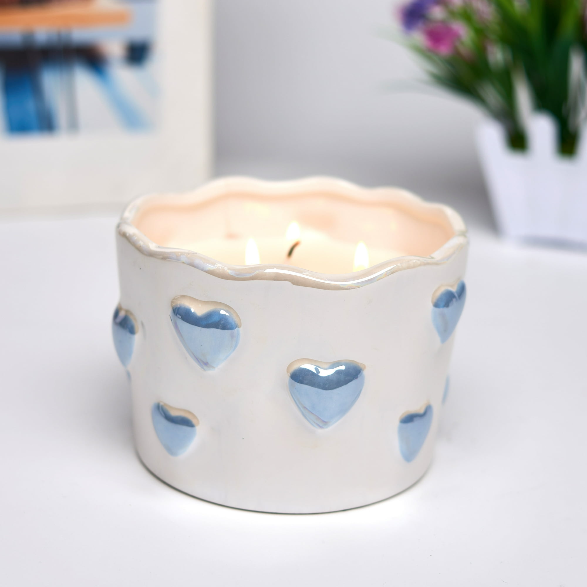 Click here for Hallmark 12oz Ceramic Blue Heart Candle  3-Wick 12... prices