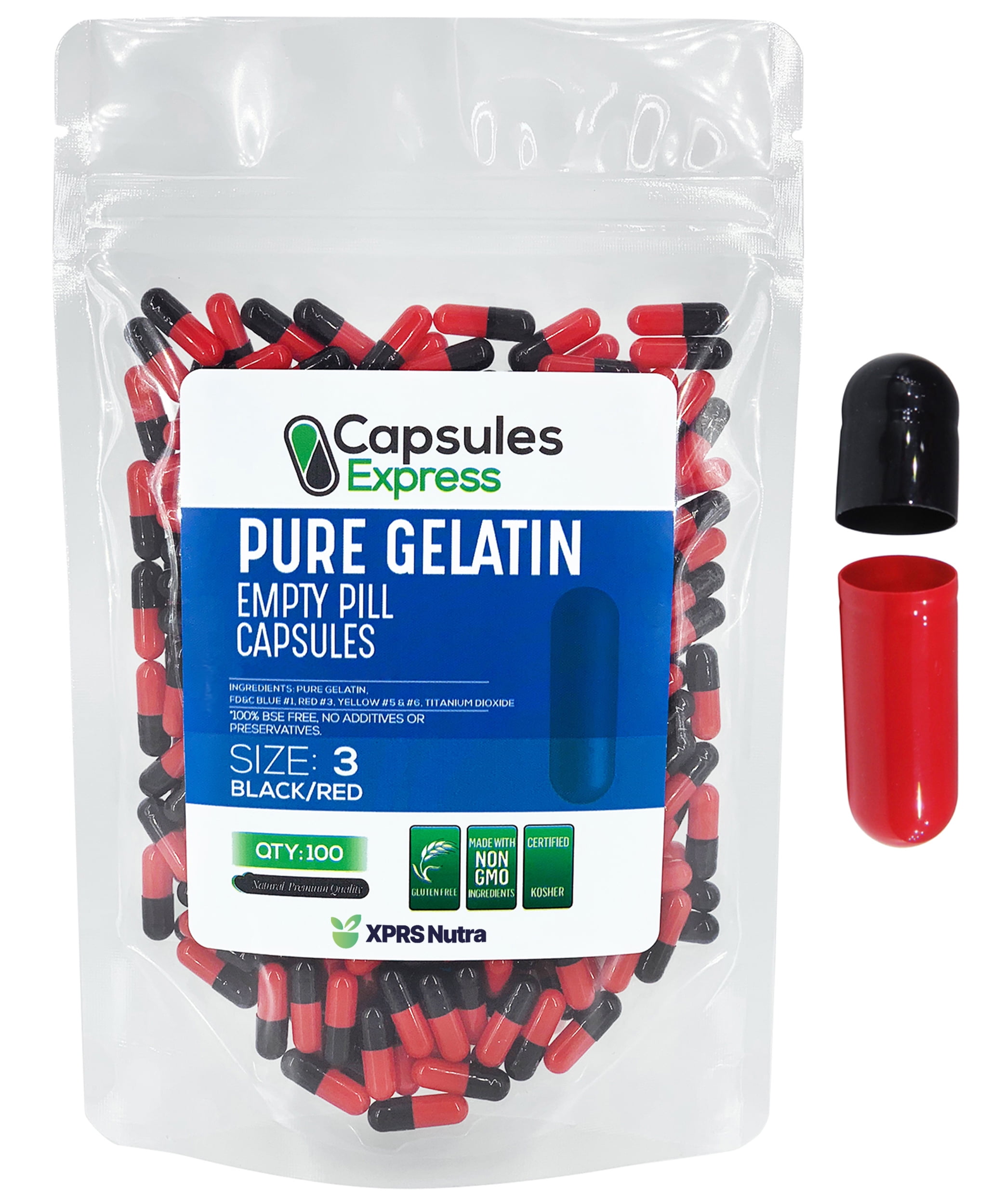 XPRS Nutra Size 3 Empty Capsules - 100 Count Colored Empty Gelatin ...