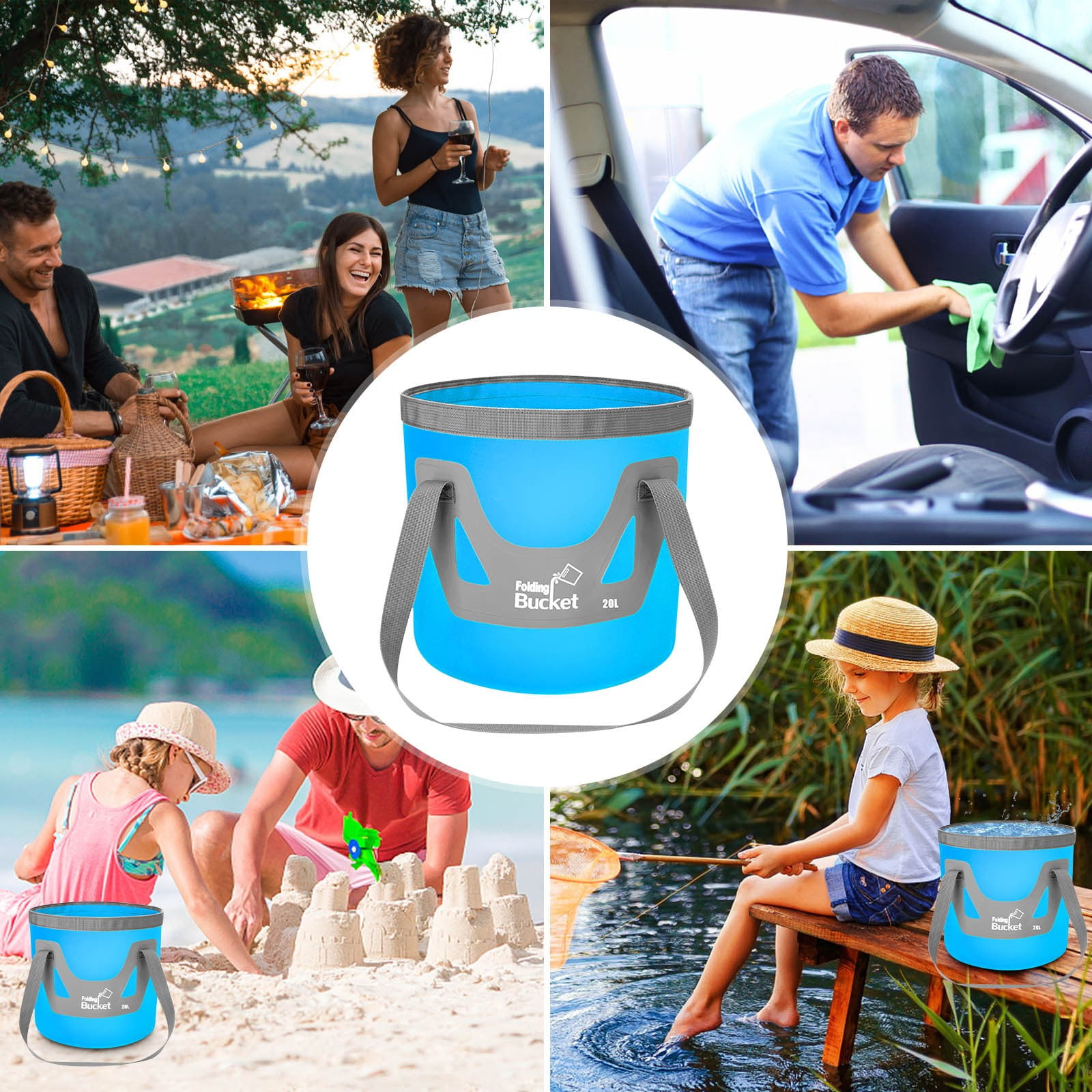 Tiitsoty 1 Pack Collapsible Bucket with Handle, 5 Gallon Portable ...