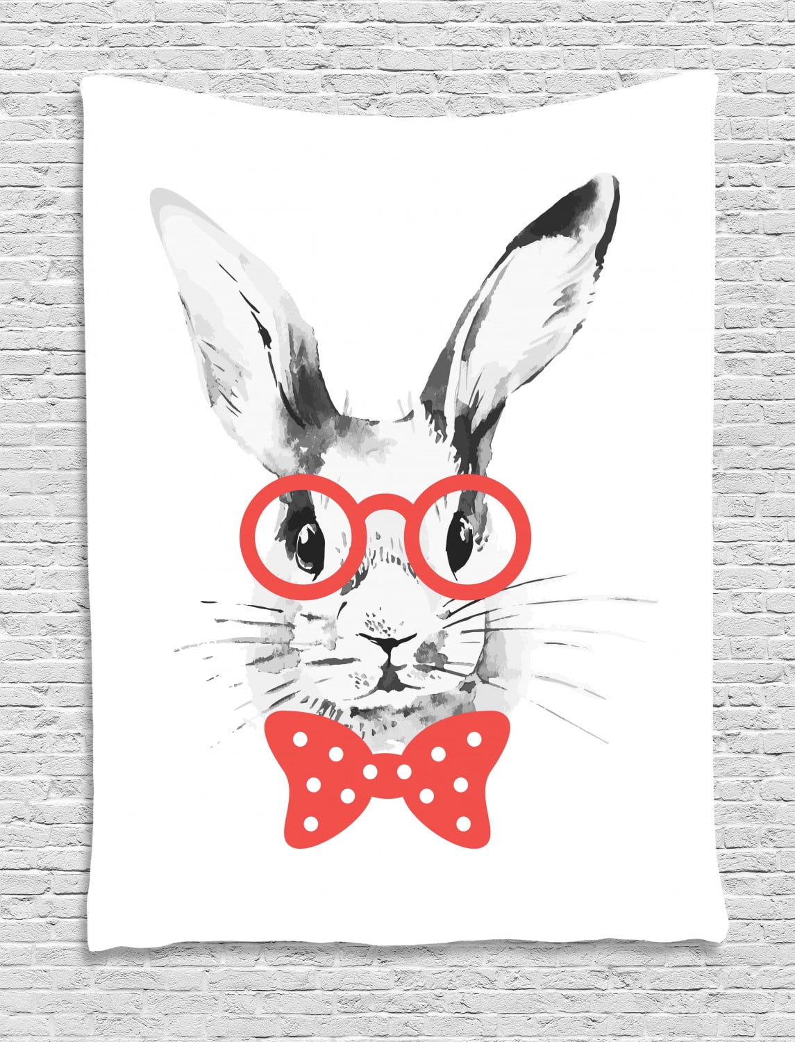 Bunny Tapestry, Nerdy Rabbit with Eyeglasses and a Bow Tie Hand Painted ...