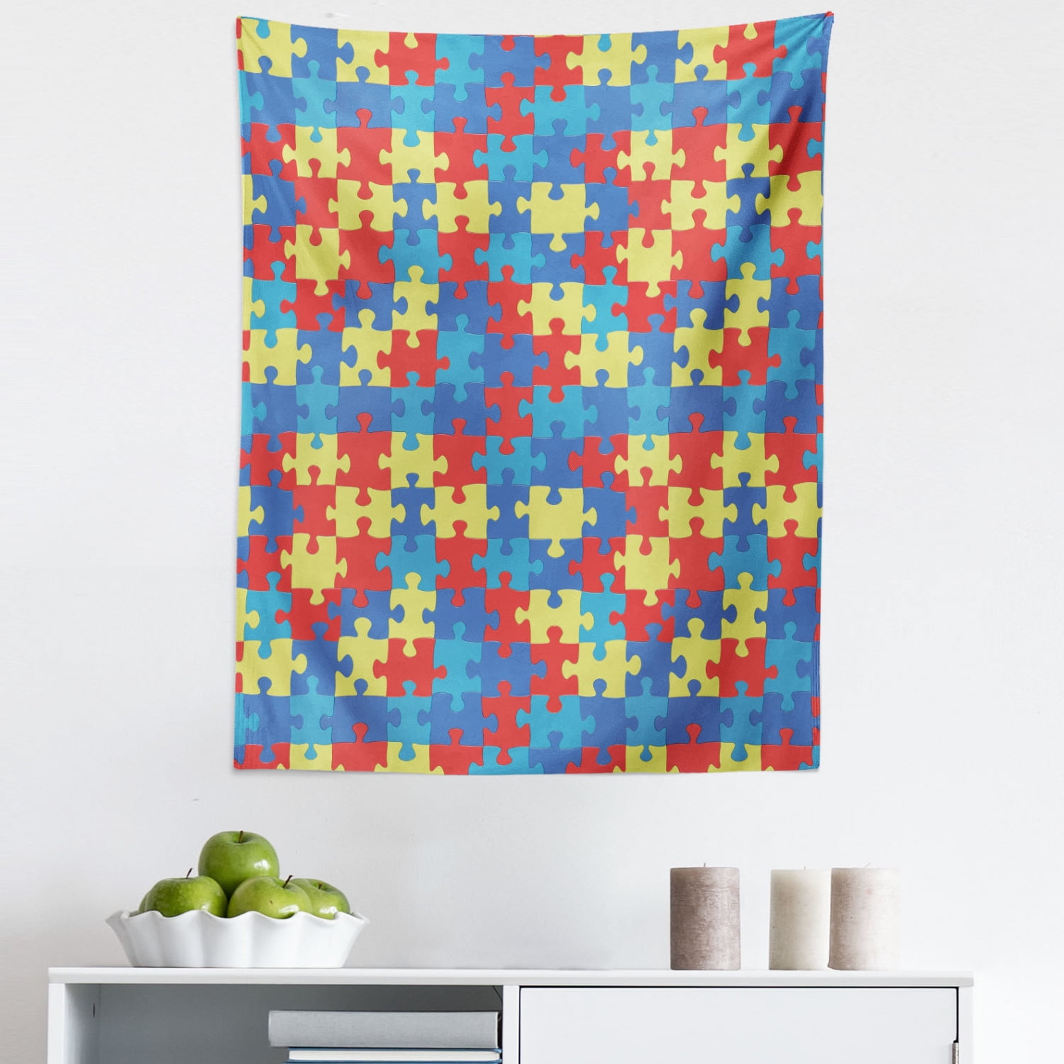 Puzzle Tapestry, Layout of Colorful Geometric Elements Symbolic Pieces ...