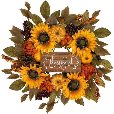 20 Inch Fall Wreath Autumn Wreath for Front Door with Pumpkins Pinecone ...