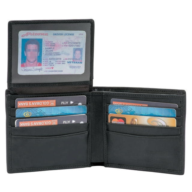 Mens Full Grain Leather Bifold Wallet with 2 ID Windows and RFID ...