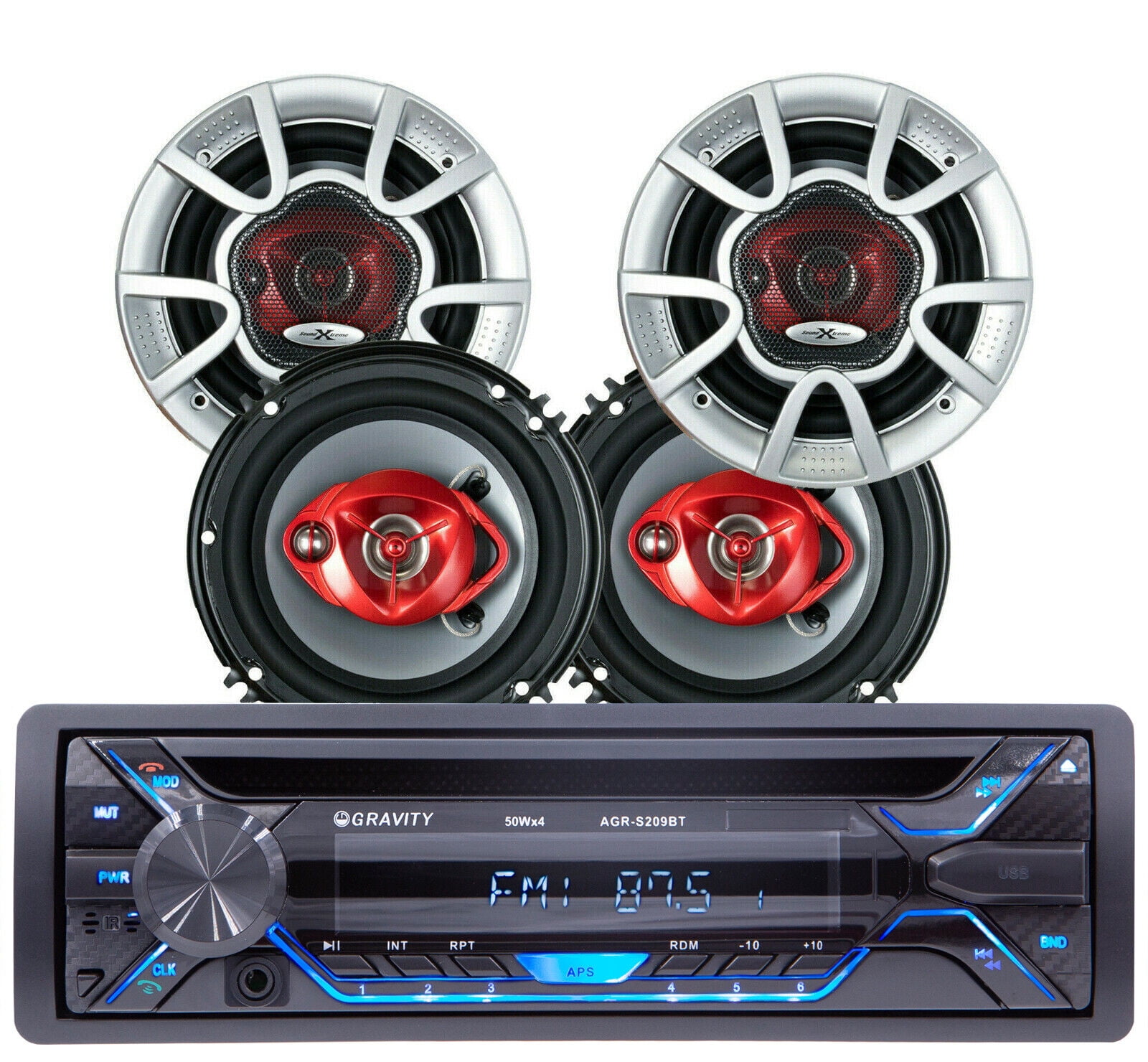 Gravity Car Audio CD Player w/ Bluetooth Receiver + 4x 300w 6inch Car ...