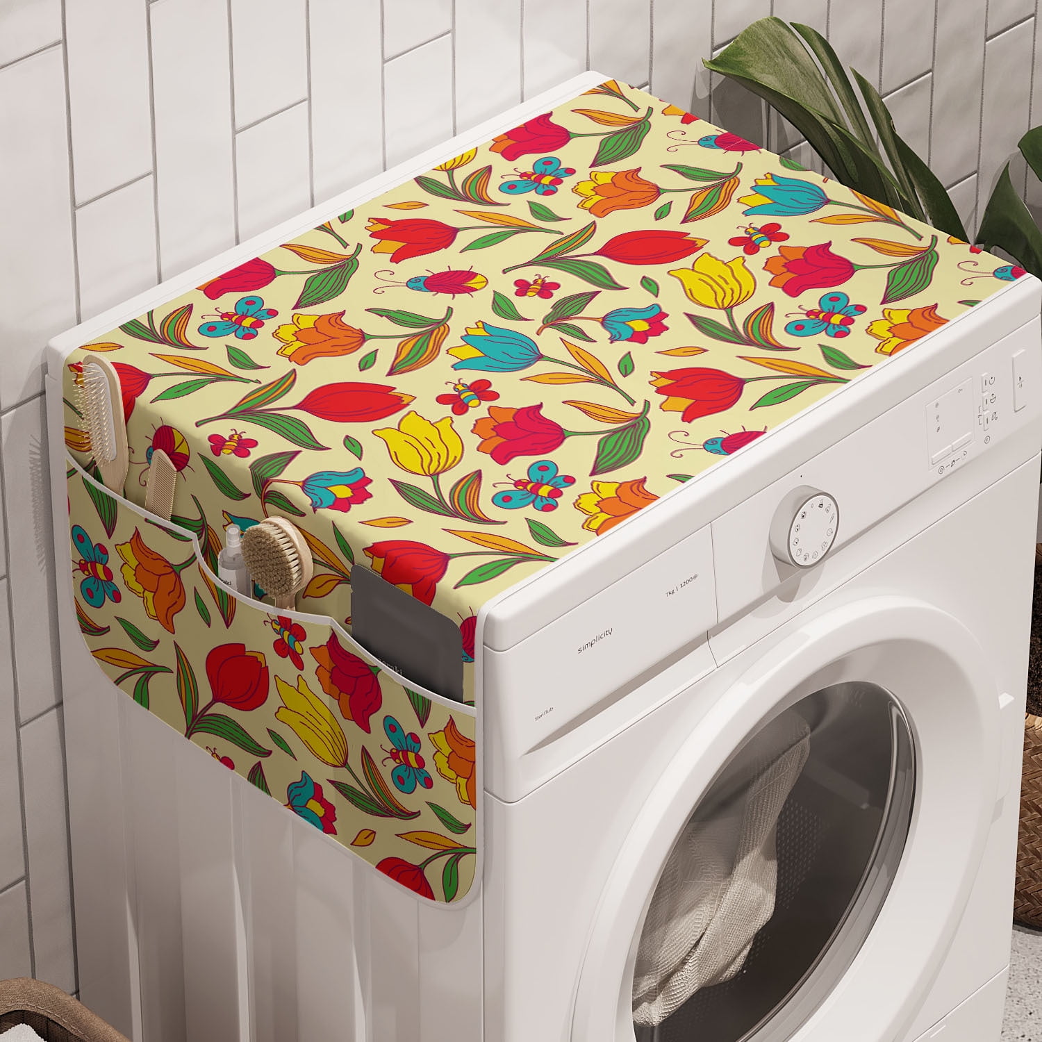 Colorful Washing Machine Organizer, Floral Pattern with Butterflies ...