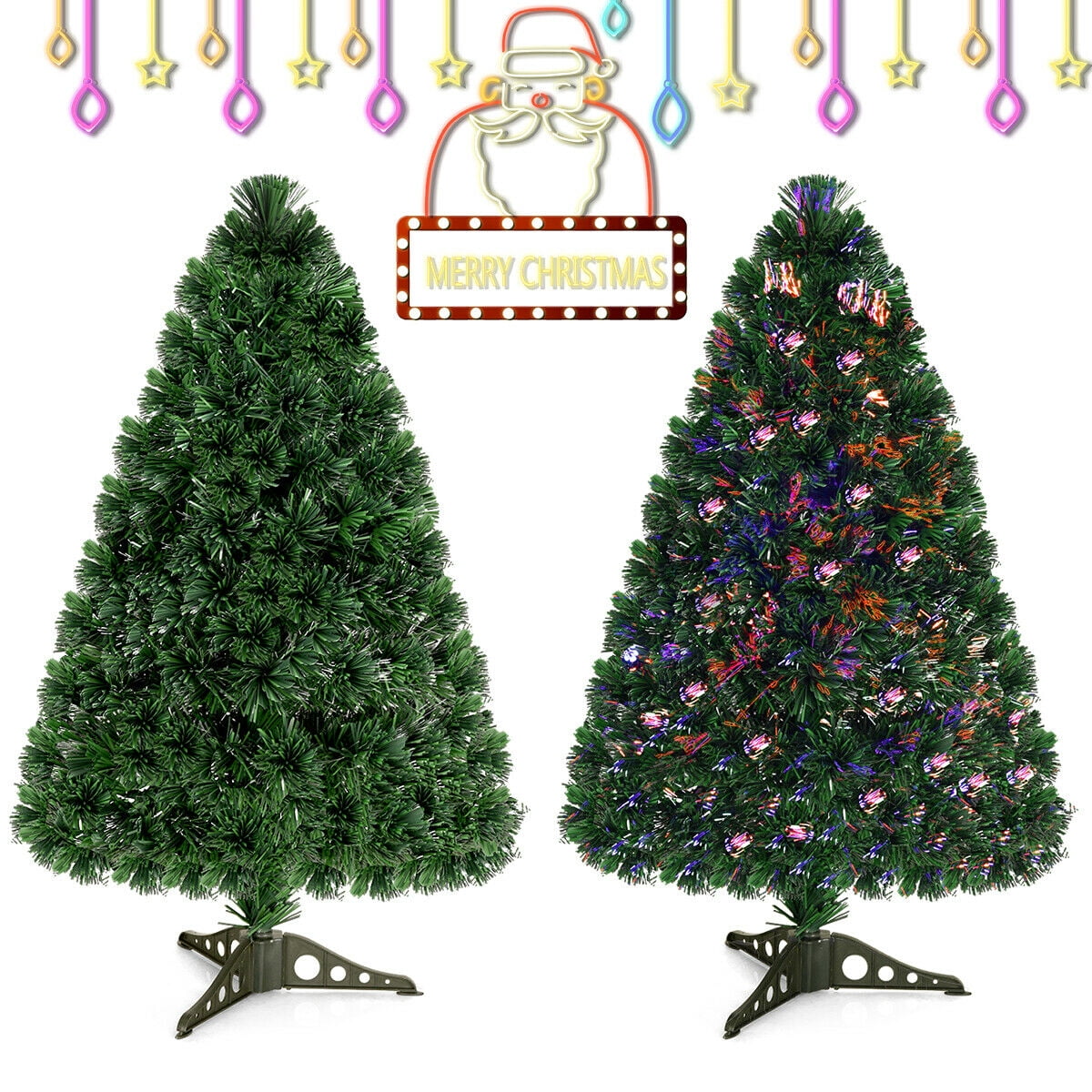 Gymax Pre-Lit 3' Artificial Christmas Tree Fiber Optic PVC Tips Plastic ...
