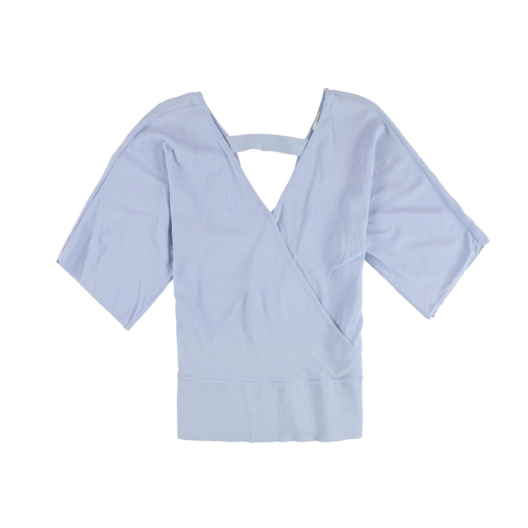 bar III Blusa cruzada con recorte en la espalda para mujer, azul ...