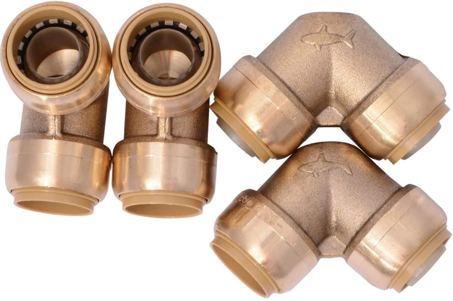 SharkBite 3/4 Inch 90 Degree Elbow, Pack of 4, Push to Connect Brass Fitting, PEX Pipe, Copper ...