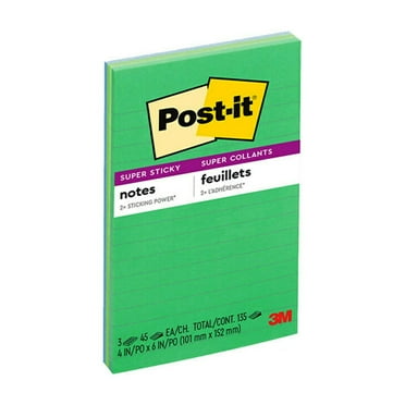 Post-it Super Sticky Lined Notes, 4" x 6", Canary Yellow, 3 Pack ...
