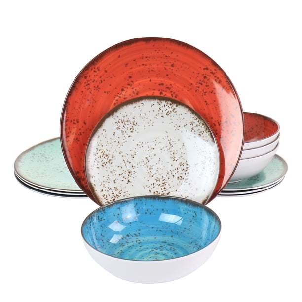 Elama Pryce 12 Piece Melamine Dinnerware Set is Assorted Colors ...