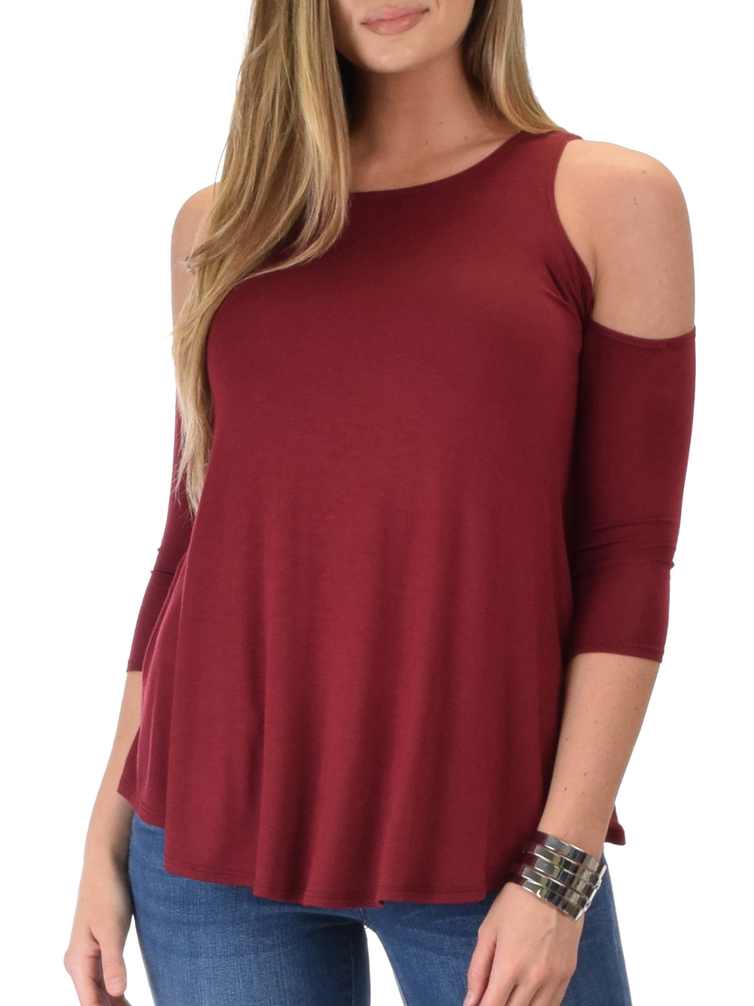 Lyss Loo Women's In Good Company Cold Shoulder 3/4 Sleeve Top - Walmart.com