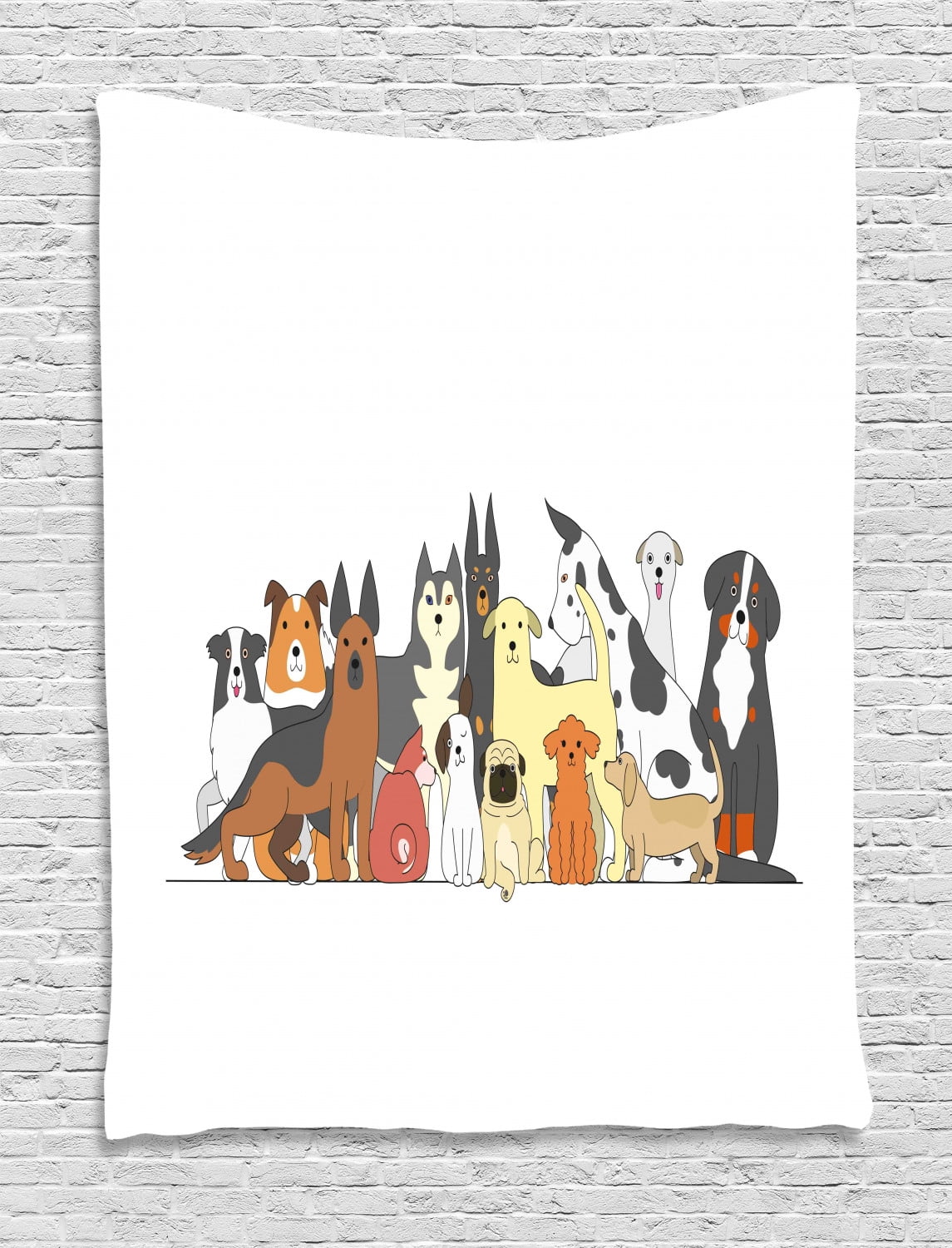 Dog Tapestry, Nursery Cartoon Style Clutter of Dogs Husky Jack Russel ...