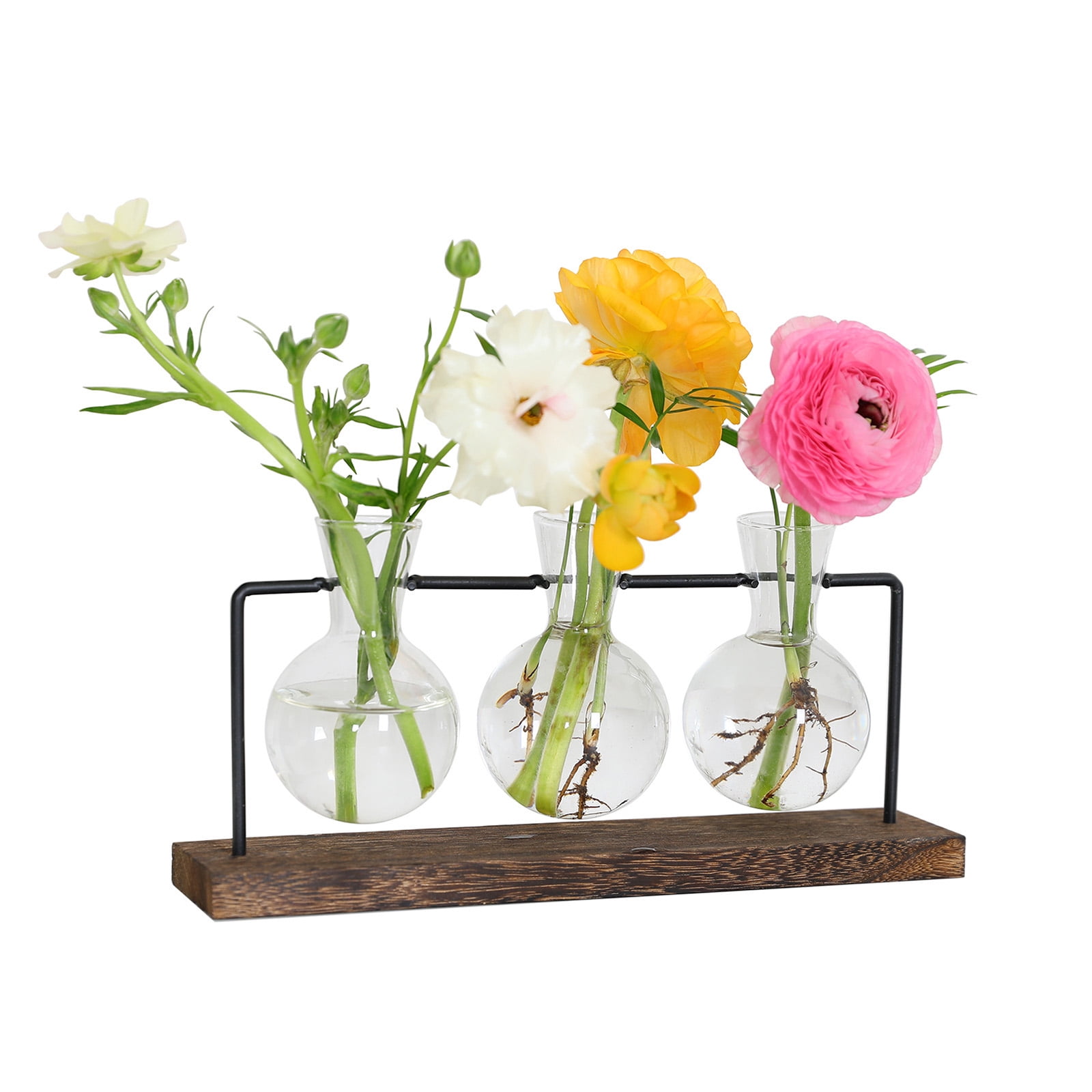Creative Glass Vase Tabletop Flower Arrangement Wooden Transparent ...