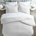Noble Linens Light Gray Puffed Rugged Stripes Duvet Set 3 Piece Duvet