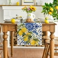 AUQ Lemon Blue and White Porcelain 210 Gsm Summer Table Runner,Seasonal ...