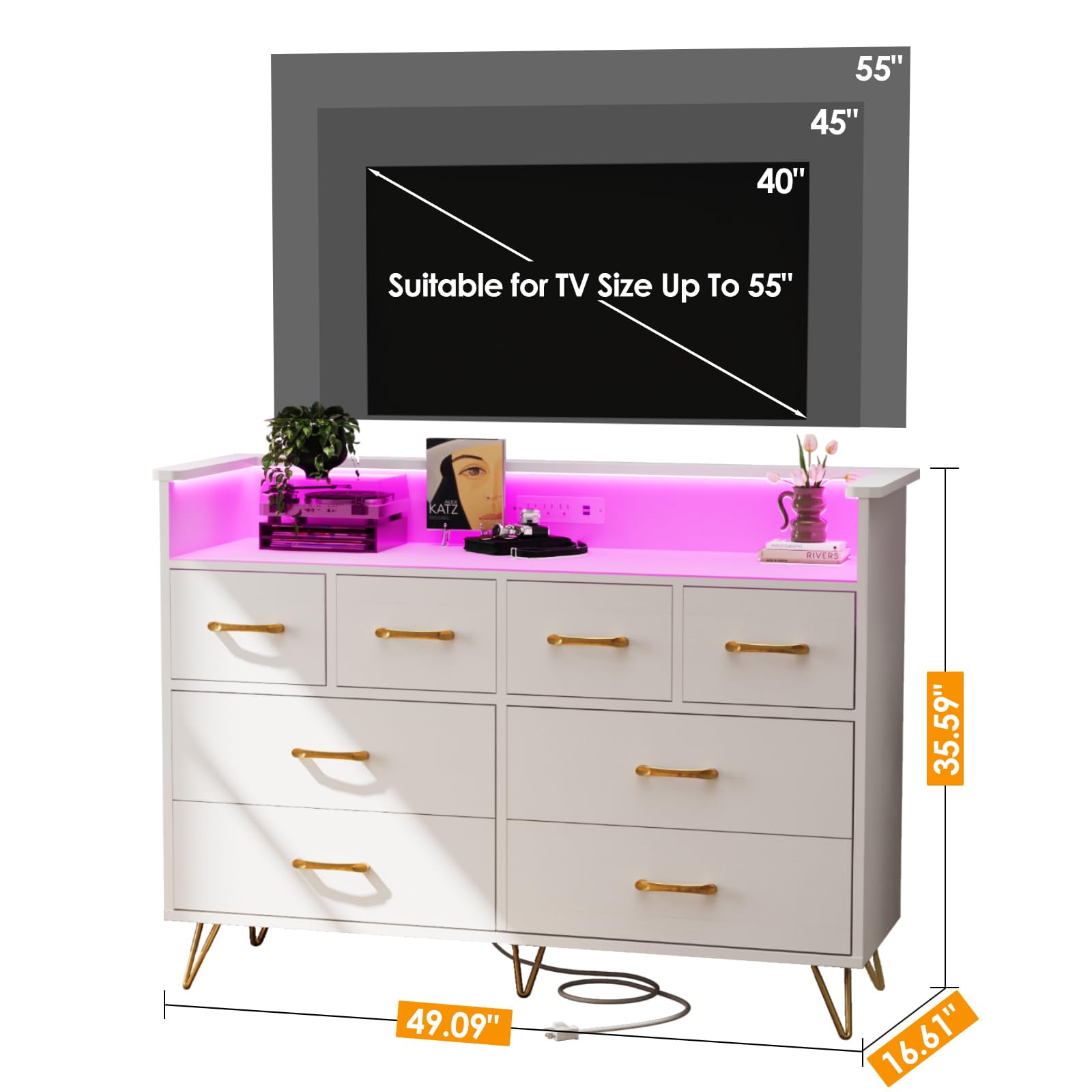 Click here for Edtara Modern 8 Drawer Dresser With Led Lights  Bu... prices