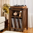MIDODO Record Player Stand, Large Wooden Record Player Table Holds up ...