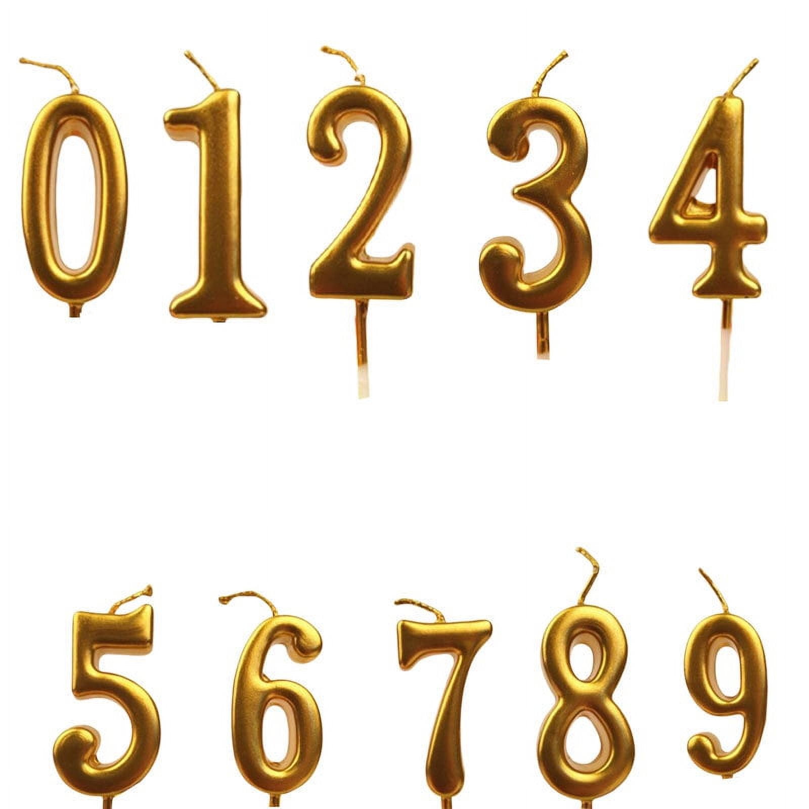 Velas doradas con números de cumpleaños 0 1 2 3 4 5 6 7 8 9 Adorno para ...