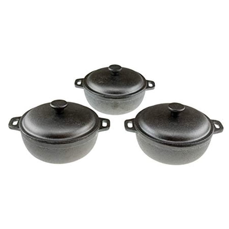 Heavy Duty Pre Seasoned Mini cast Iron Dutch Oven Set of 3, Oven Safe ...