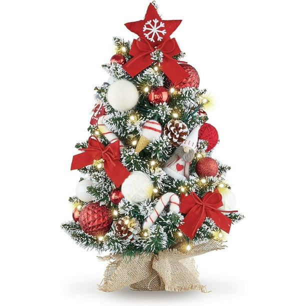 1.8 Feet Pre-lit Decorated Christmas Tree, Mini Christmas Tree with ...