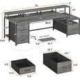 75 Inch Computer Desk with 5-Drawer Power Outlet & Led Lights, Home ...