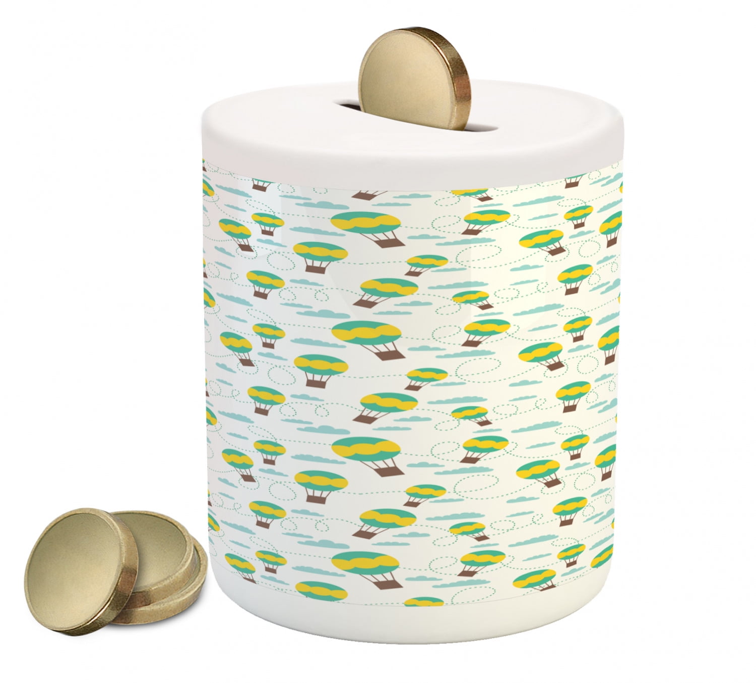 Balloon Piggy Bank, Pattern with Cartoon Style Hot Air Balloons in Sky ...