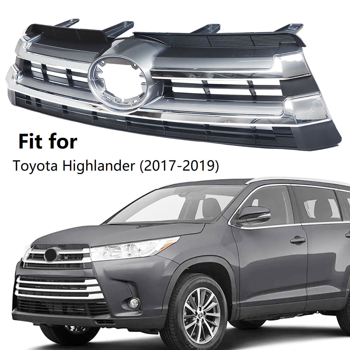 Fit for Toyota Highlander 2017-2019 Front Upper Grille Chrome / Black ...