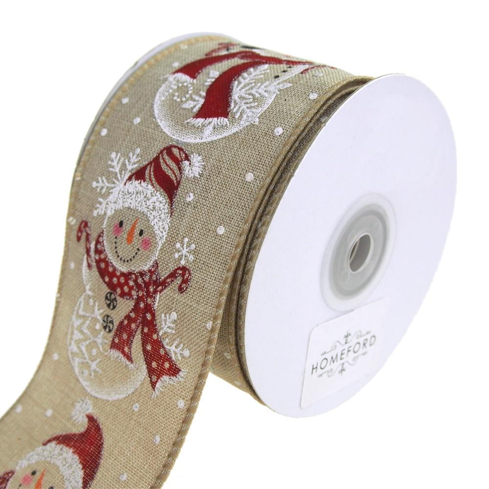 Snowman Row Linen Wired Christmas Holiday Ribbon, Natural, 2-1/2-Inch ...