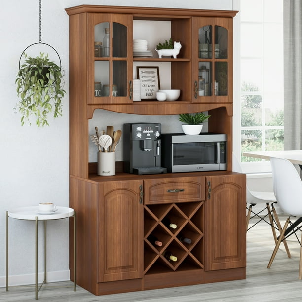 Living Skog 73 in. Pantry Kitchen Storage Cabinet Wine Buffet MDF Brown ...