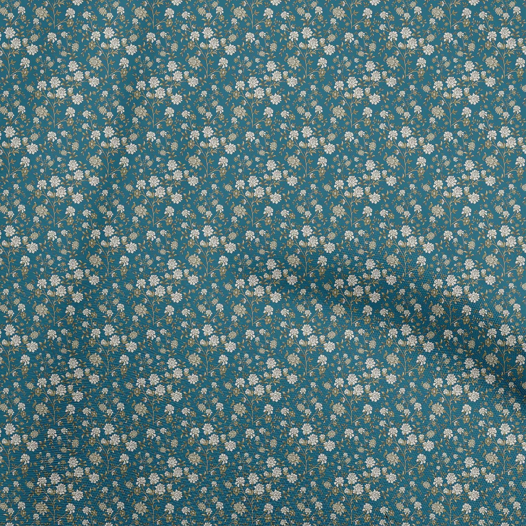 oneOone Silk Tabby Teal Blue Fabric Baroque Sewing Material Print ...