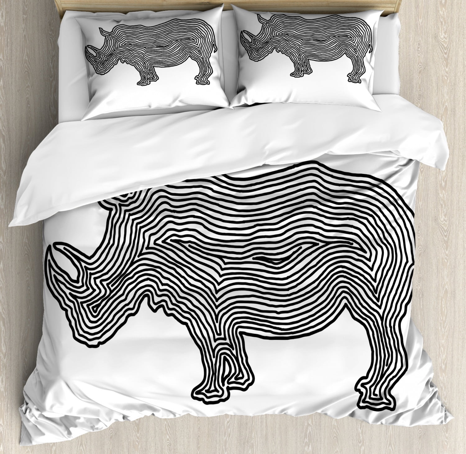 Rhino Duvet Cover Set King Size, Fringe Design Inspired Monochrome ...