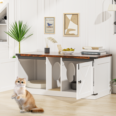 KFFKFF Dual Cat Privacy Litter Cabinet, Spacious Wooden Enclosure for ...