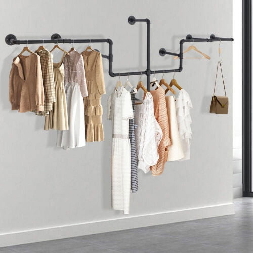 Wall Mount Clothes Rack Black Pipe Commercial Dress Hanging Displaying ...