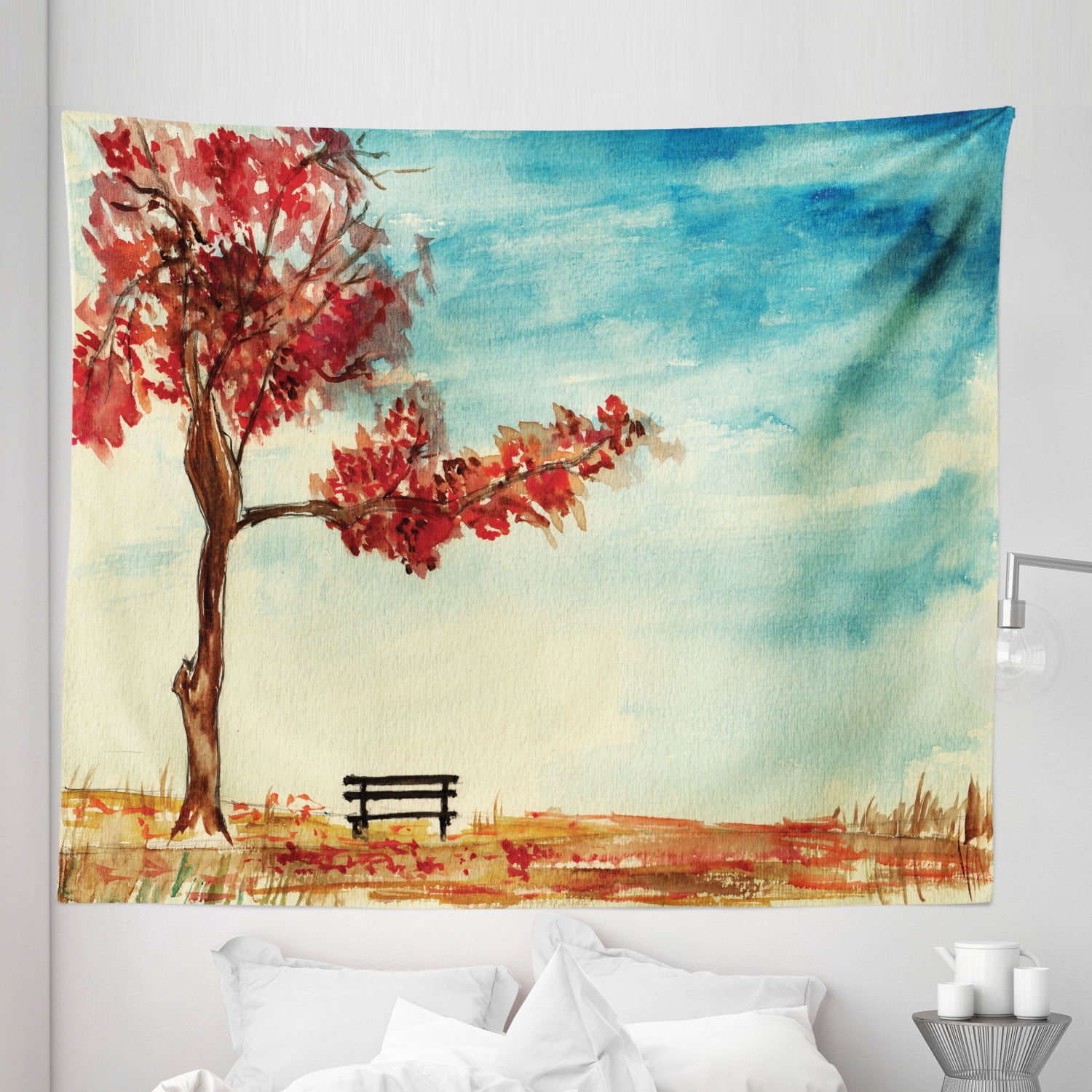 Tree Tapestry, Watercolors Design of a Tree and Bench Earth Ecological ...