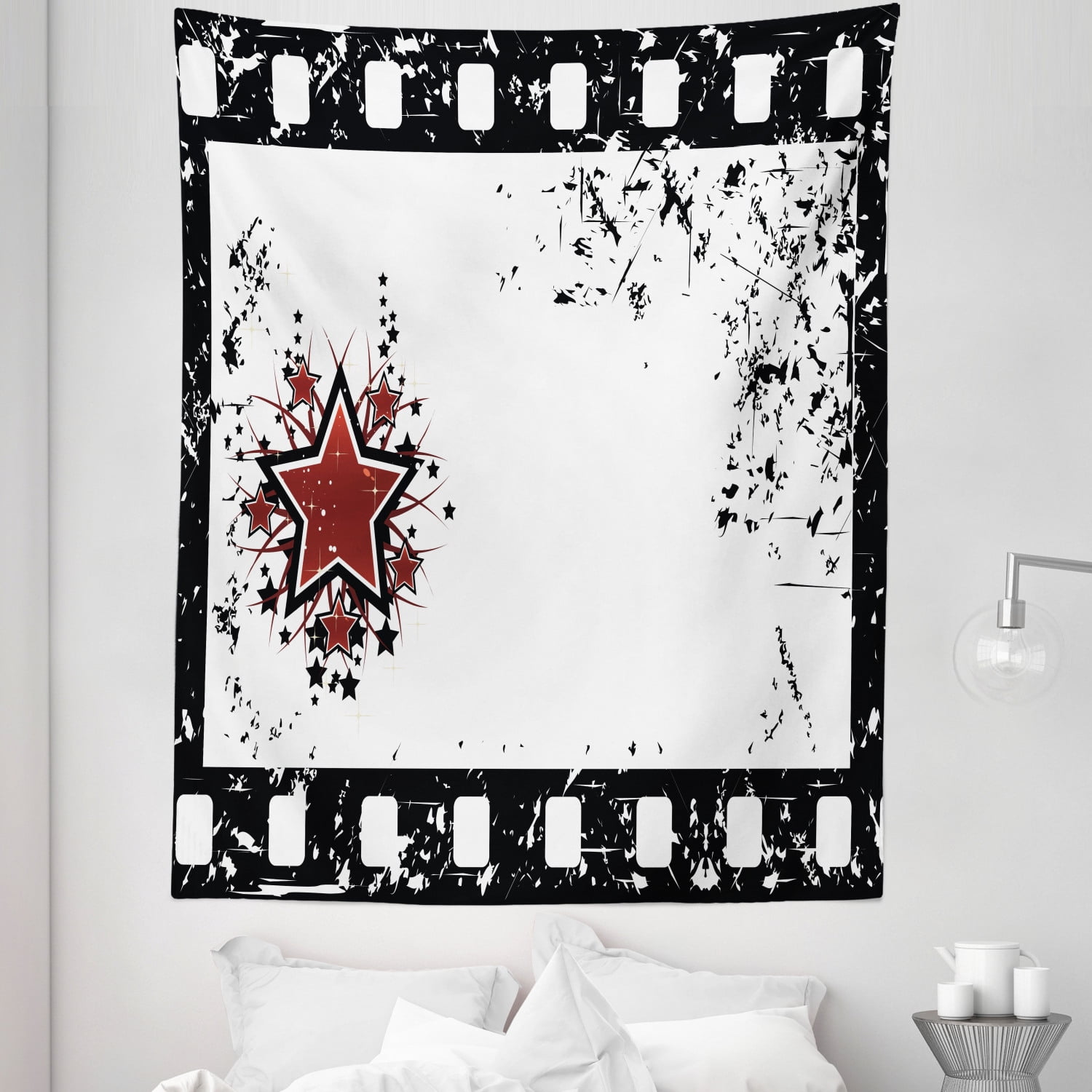Movie Theater Tapestry, Grungy Illustration of Film Strip with ...