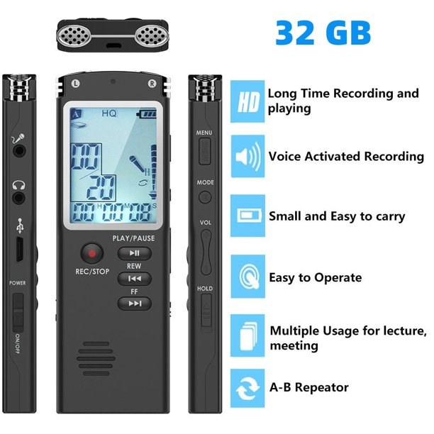 32GB Voice Activated Recorder, Digital Mini Voice Recorder, Intelligent ...