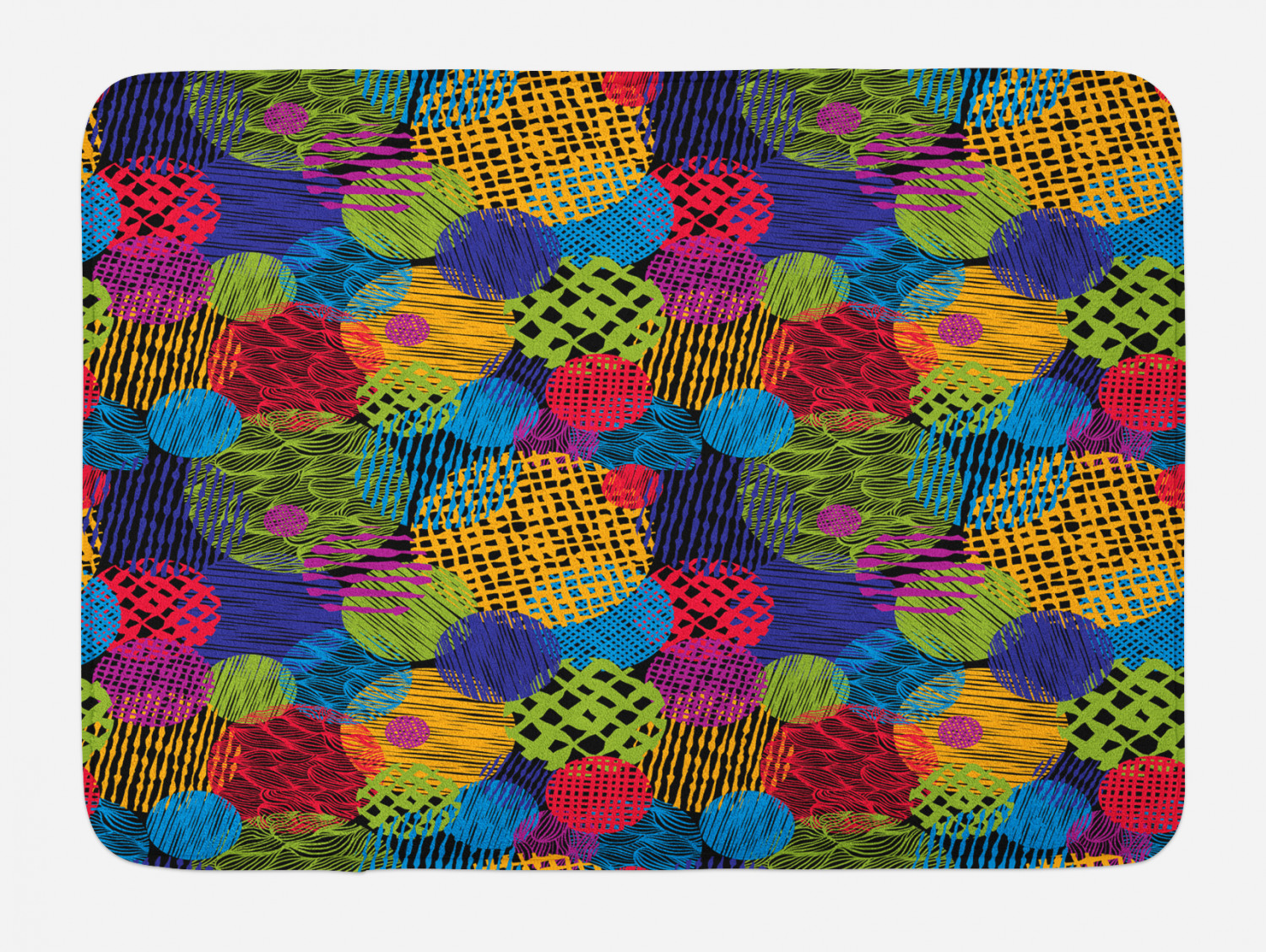 Funky Bath Mat, Grunge Stylized Murky Sketchy Geometric Forms with Hand ...