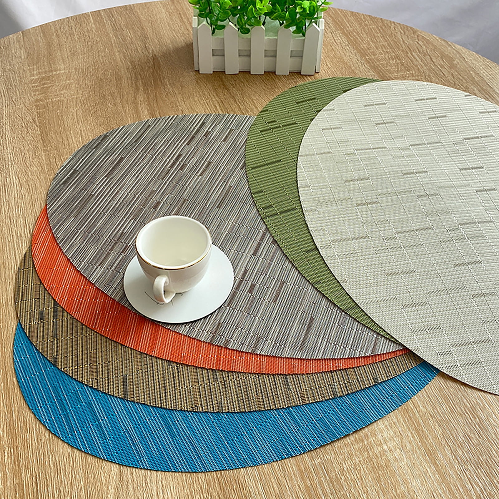 Grofry Bamboo Texture Placemat Oval Shape PVC Kitchen Dining Table Mat ...