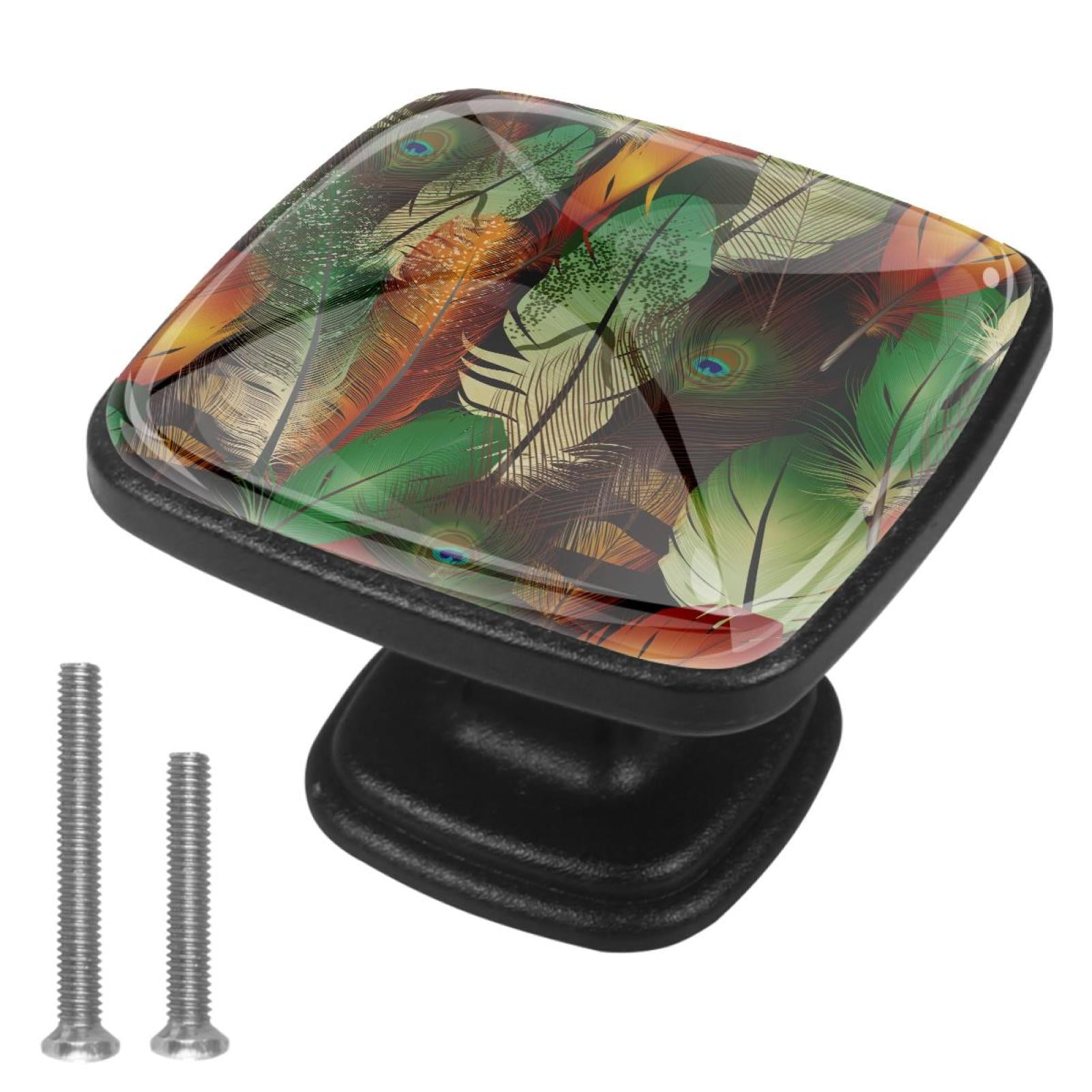 4 Pcs Cabinet Handle Drawer Pulls Feathers Pattern Knobs with Screws ...