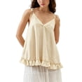 Adjustable Tie Strap Cami Top for Women, V-Neck Ruffle Hem Sleeveless ...
