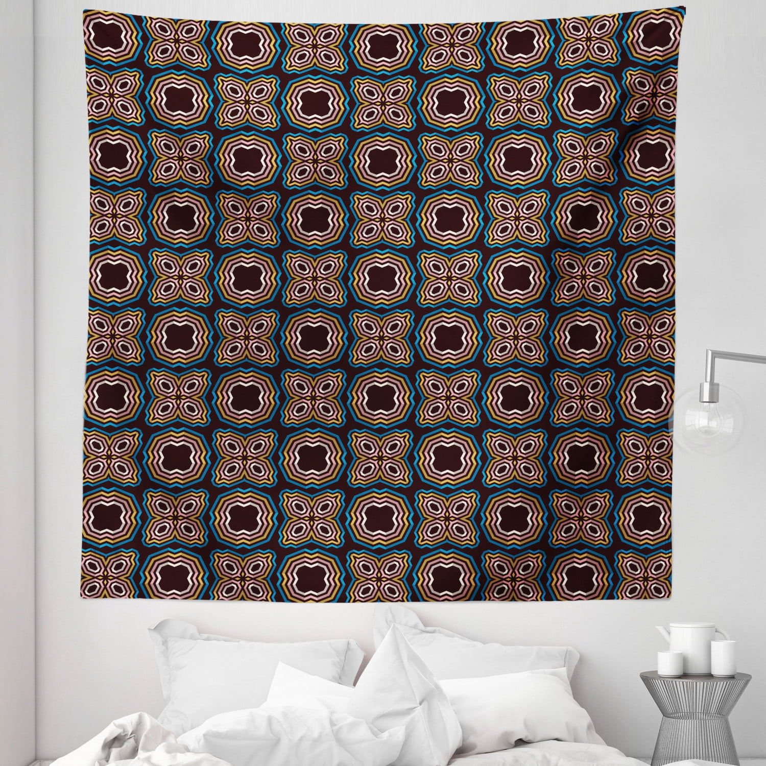 Abstract Tapestry, Vintage Geometric Mosaic Art Flower Petals ...