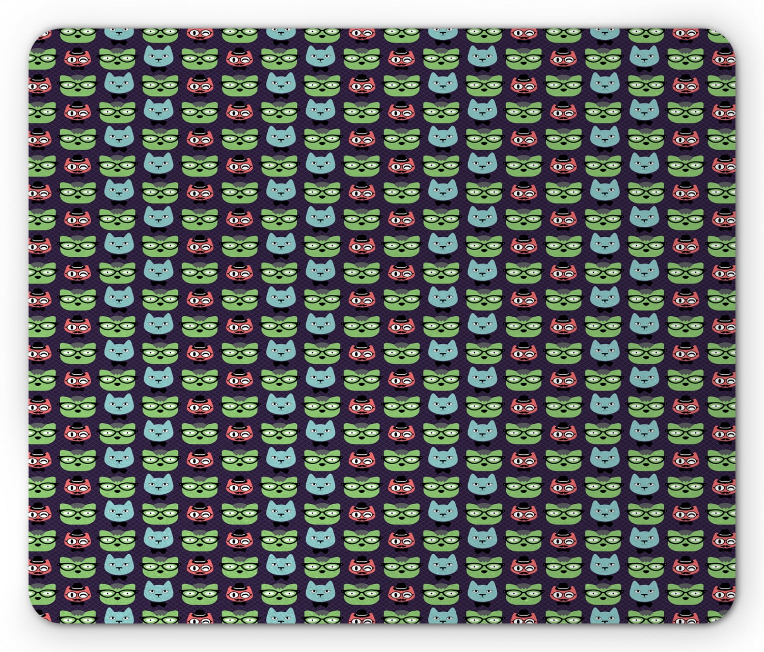 Geek Mouse Pad, Various Cat Characters Wearing Geek Fashion Glasses and ...