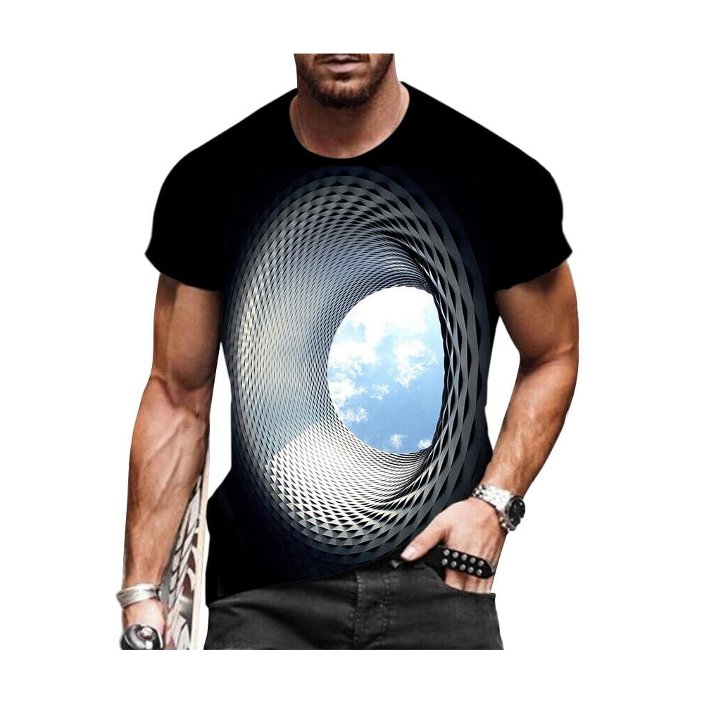 Men's 3D Graphic T-Shirt Hollow 3D Design Crew Neck - Short Sleeve - Fashion Tee - Black - Size ...